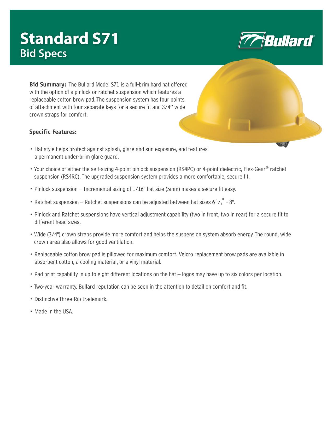Nón bảo hộ Bullard S71 - Công Ty Bảo Hộ Lao Động Lasa